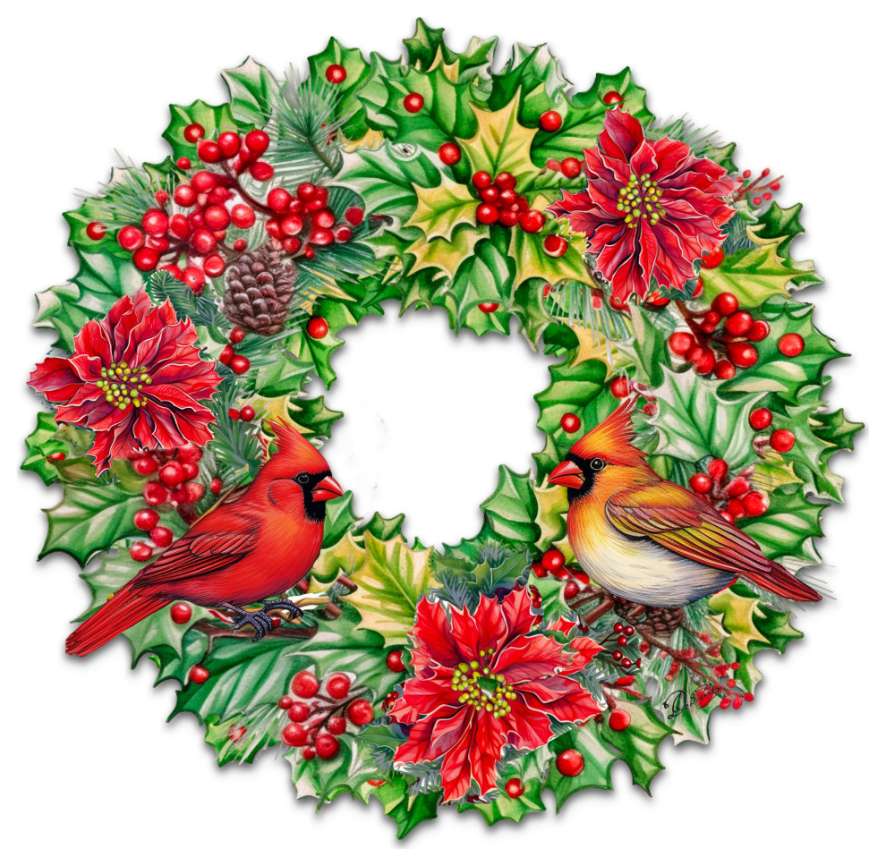 Holiday Cardinal Garland Wreath Holiday Door Decor - Traditional ...