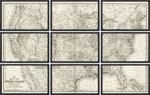 9-Piece United States Sectional Map Framed Art Print Set - Contemporary ...