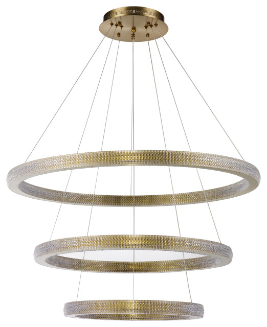 3 Tier Gold LED Chandelier With Clear Acrylic Diffusers - Contemporary ...