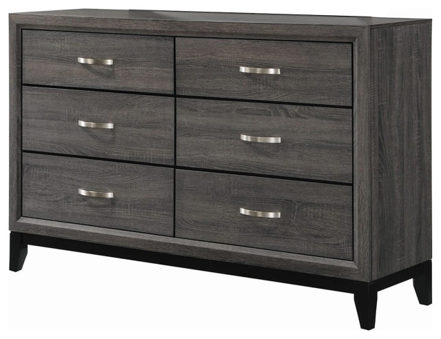 Transitional Wooden Dresser With 6 Spacious Drawers, Gray And Black ...