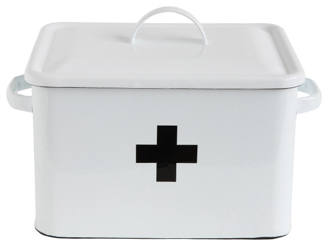 Enameled First Aid Box With Lid and Black Cross on Front - Emergency ...