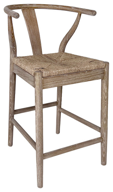 Moya Oak and Natural Woven Wicker Wishbone Back Dining Counter Stool ...