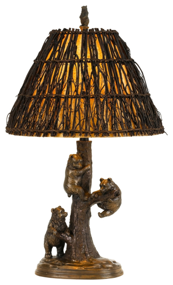 150 Watt Resin Body Table Lamp With Bear Design And Twig Shade Bronze ...