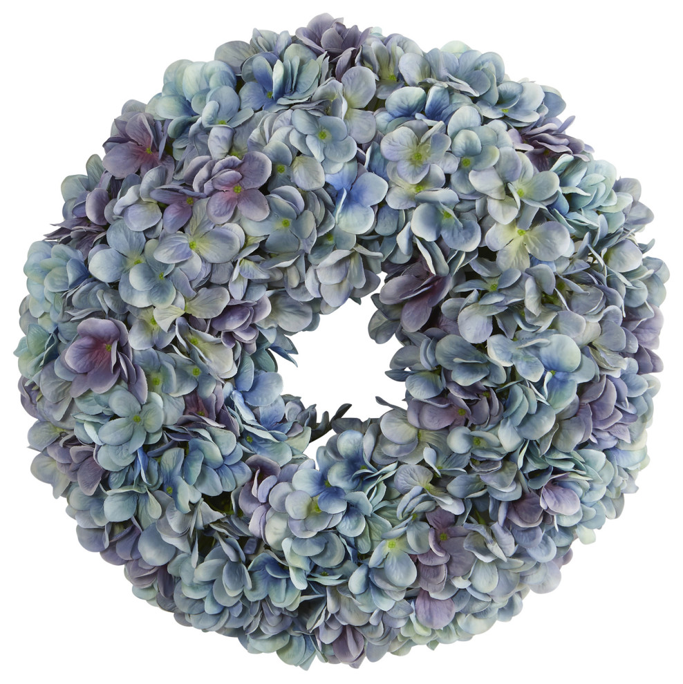 16" Hydrangea Artificial Wreath - Modern - Wreaths And Garlands - by ...