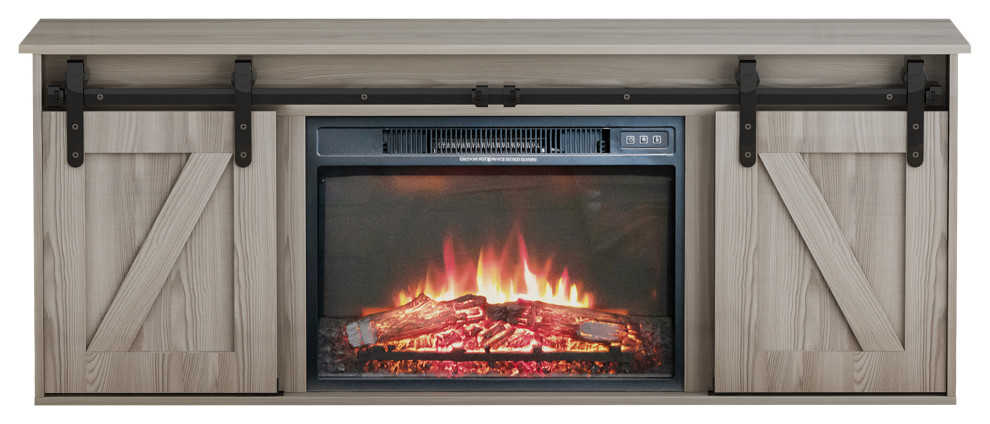 58-inch Freestanding Electric Fireplace with Sliding Barn Door ...