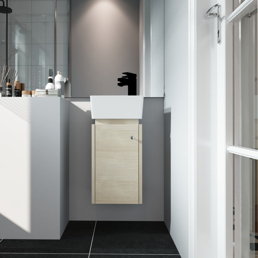 BNK 12" Wall Mounted Bath Vanity, Ceramic Sink Set - Contemporary - Bathroom Vanities And Sink ...