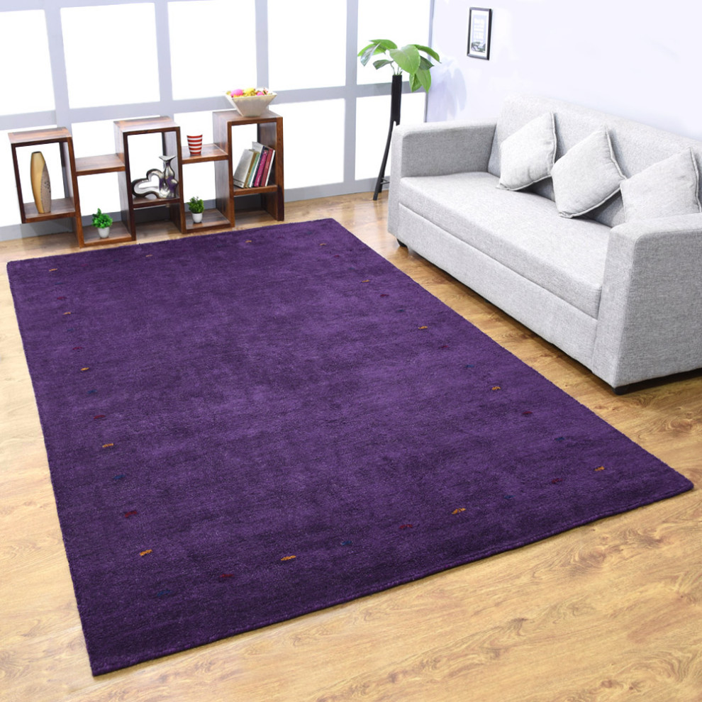 Hand Knotted Loom Silk Mix Area Rug Contemporary Purple, [Rectangle] 6 ...