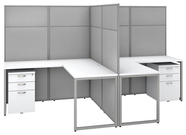 Easy Office 2 Person L Desk with Drawers & 66H Panels in White ...