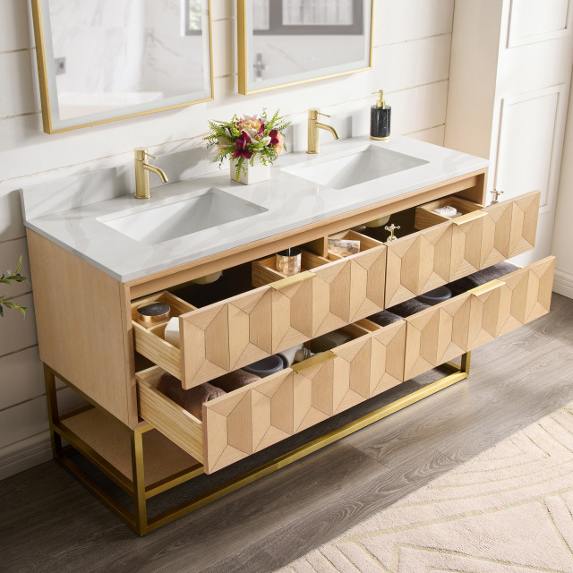 Milagro Bath Vanity With Top, Washed Ash Grey, 60" - Contemporary ...