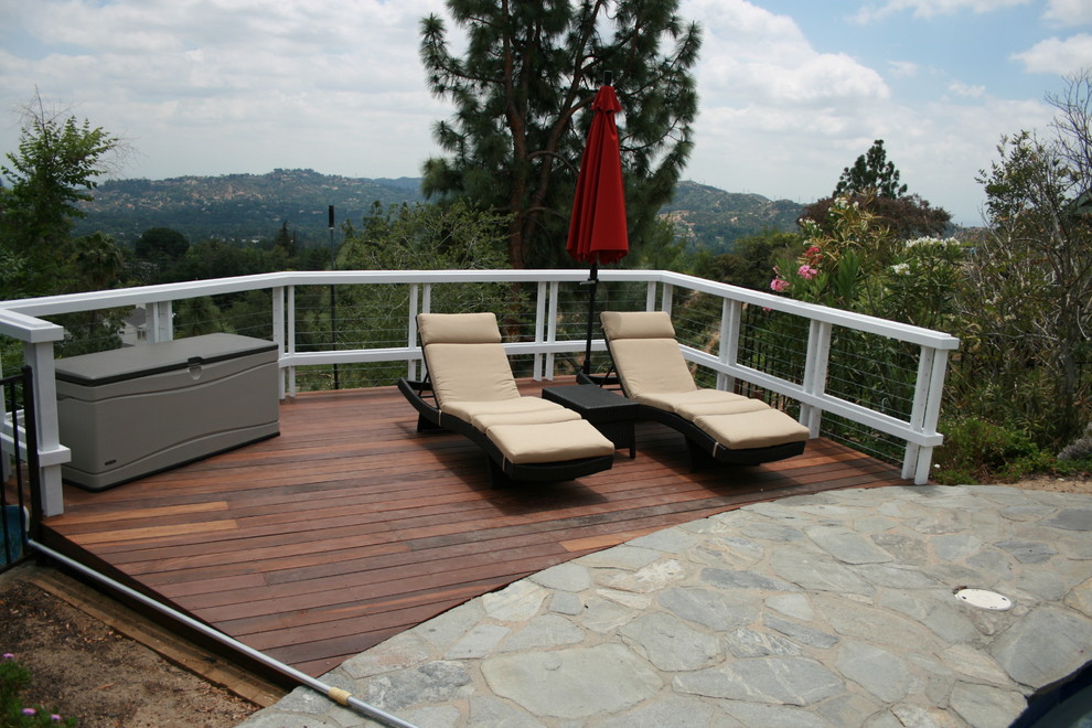 Deck Ipe / Painted redwood cable railings. - Midcentury - Pool - Los Angeles - by Danny Deck ...