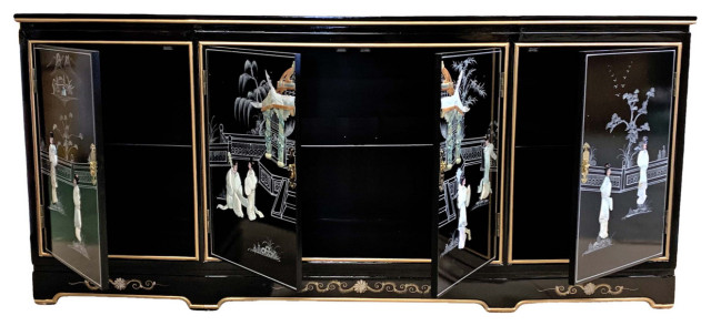 72" Chinese Black Lacquer Buffet With Mother of Pearl Lady Design ...