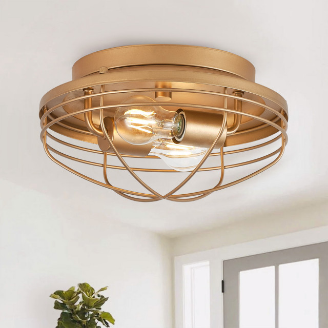 Vintage Retro Charm 2-Light Metal Frame Flush Mount Ceiling Lamp ...