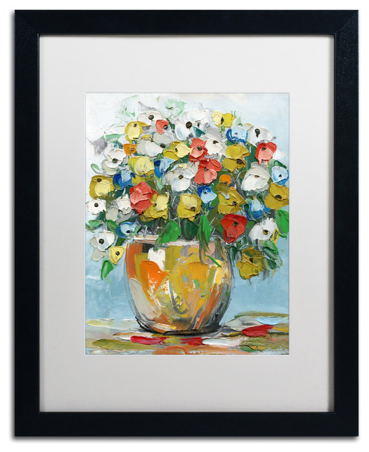 Hai Odelia 'Spring Flowers in a Vase 3' Matted Framed Art, 16x20 - Contemporary - Prints And ...
