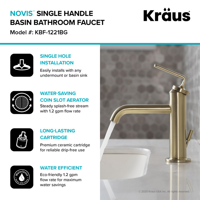 Kraus Ramus Single Handle Basin Faucet, Lift Rod Drain - Transitional ...