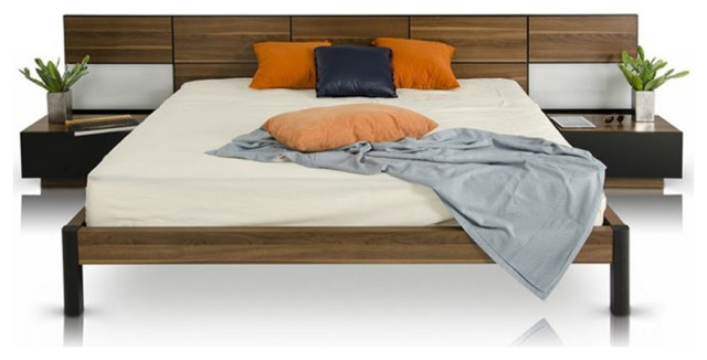 Modrest Rondo 115x85" Wood Queen Bed w/ Nightstand Storage & Light in ...