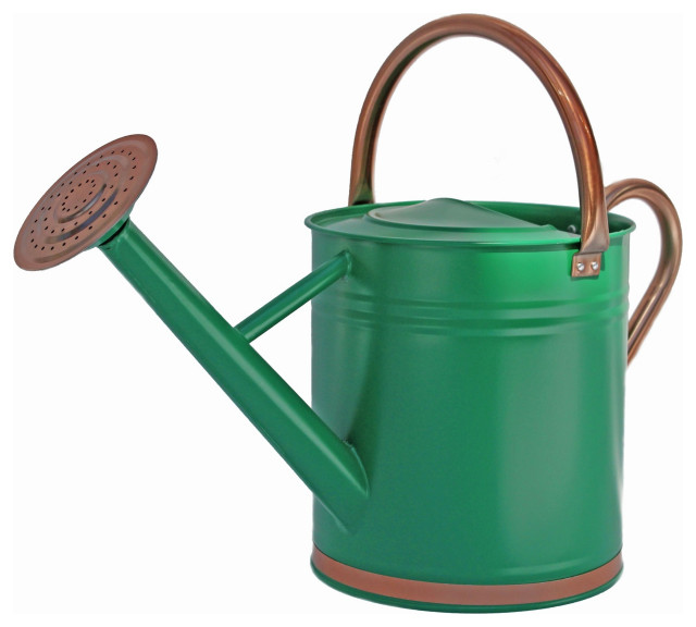 Gardener Select Metal Watering Can, Green with Copper Accents, 1.85 ...