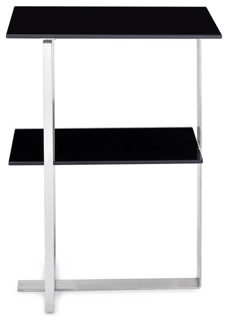Thanet End Table Opaque Black Tempered Glass Top Brushed Stainless ...