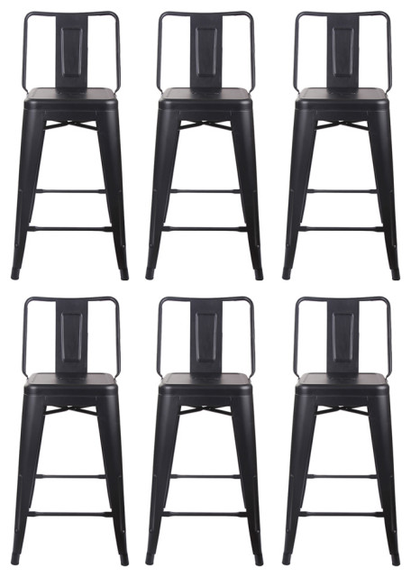 Highback Black Metal Bar Stools, Set of 6 - Industrial - Bar Stools And ...