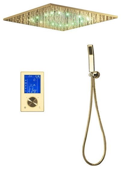 Denver Solid Brass Multi Color LED Rainfall Shower Head With Handheld ...