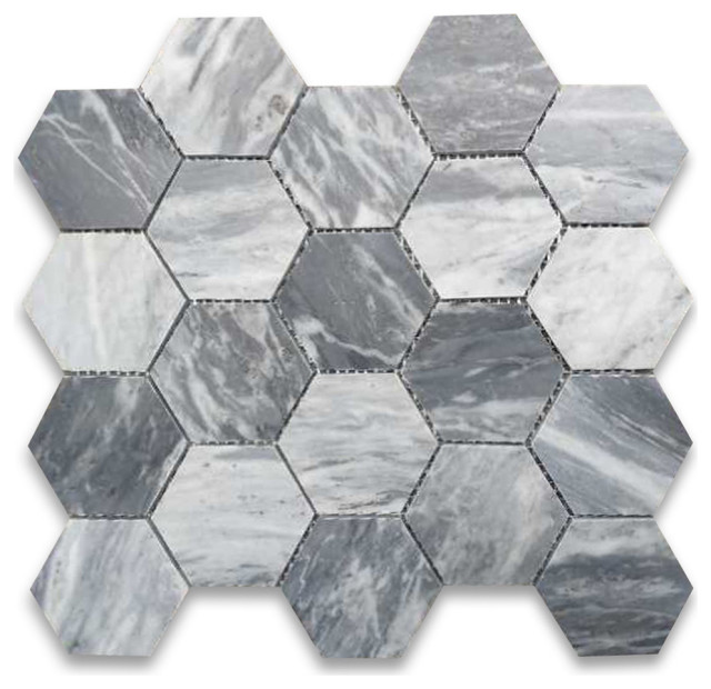 Bardiglio Gray Dark Grey Marble 3 inch Hexagon Mosaic Tile Honed, 1 ...