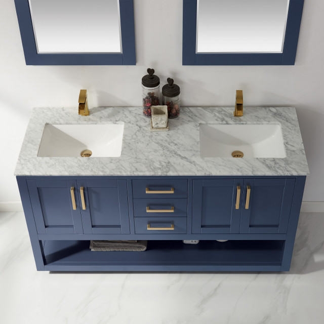 Remi Royal Blue Bathroom Vanity Set, 60" - Transitional - Bathroom ...