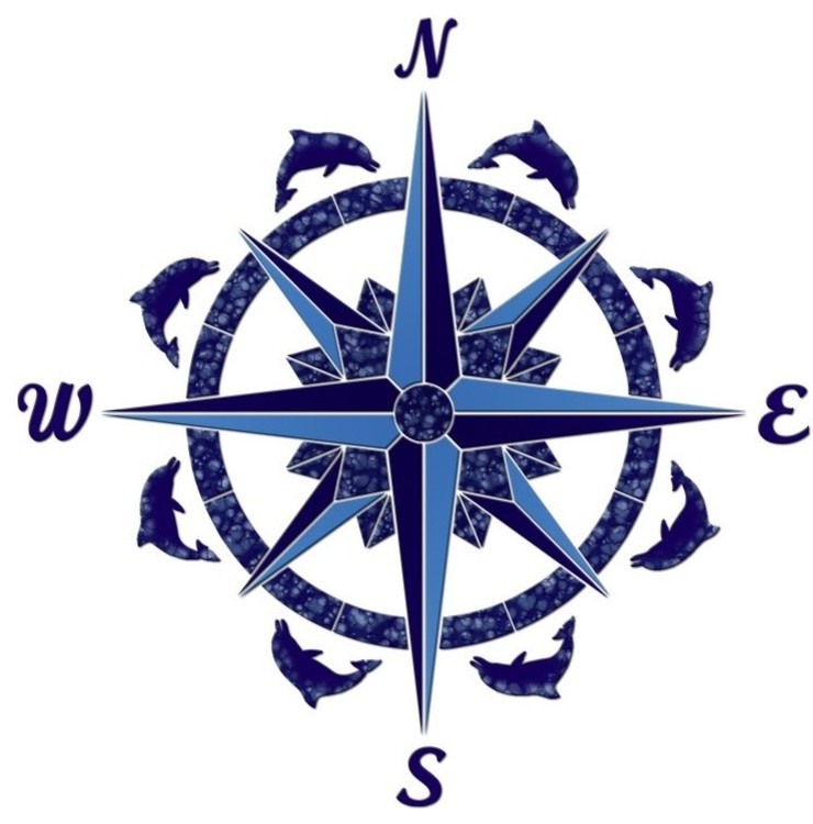 Compass/Medallion 2 Ceramic Swimming Pool Mosaic, 60"x60" - Beach Style ...