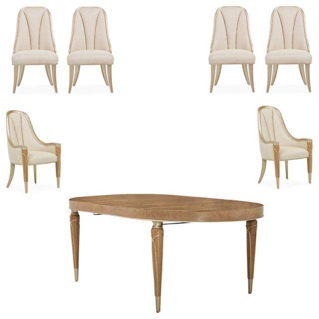 AICO Furniture Villa Cherie Caramel 7 Piece Dining Set - Midcentury ...