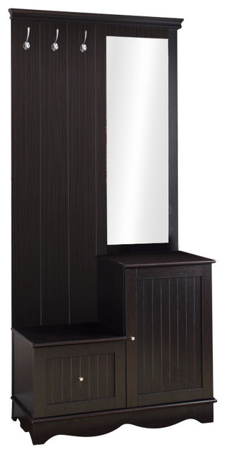 Sophisticated Wooden Hall Tree With Mirror,Brown - Transitional - Hall ...