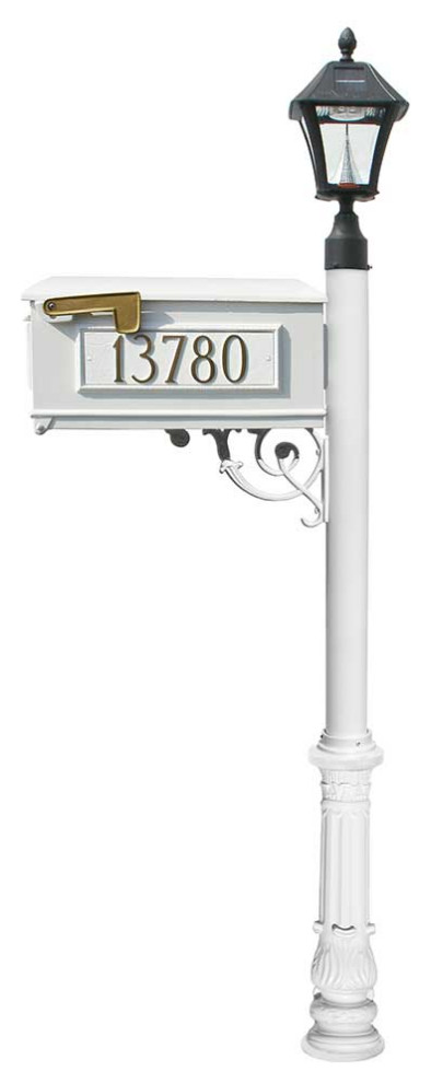 Mailbox Post System With Bayview Solar Lamp, 3 Address Plates & Ornate ...
