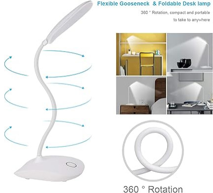 LED Desk Lamp with Flexible Gooseneck 3 Level Brightness, Battery ...