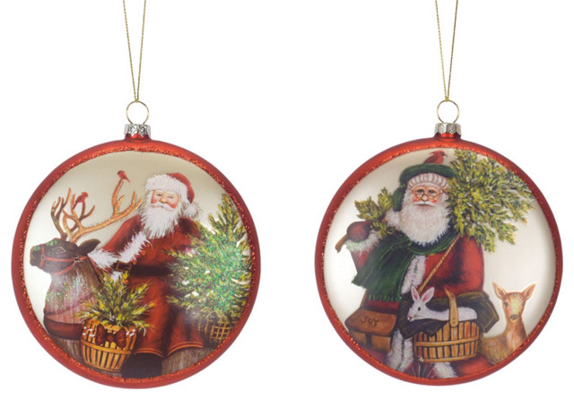 Santa Disc, 6-Piece Set, 5.5"H Glass - Transitional - Christmas ...