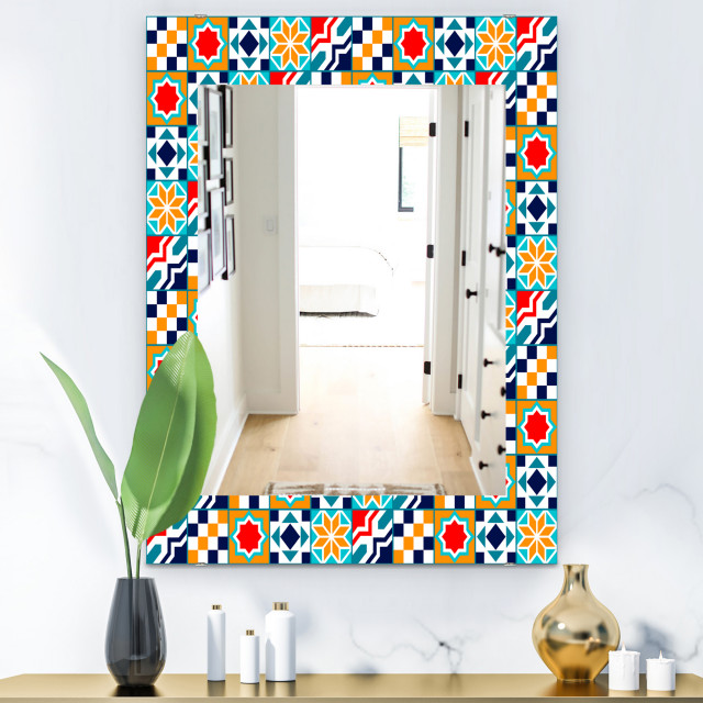 Designart Colorful Geometric Tiles Pattern Modern Frameless Wall Mirror ...