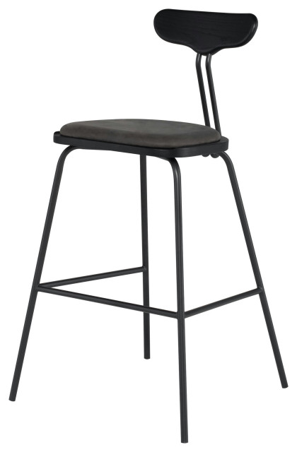Dayton Storm Black Leather Bar Stool - Midcentury - Bar Stools And ...