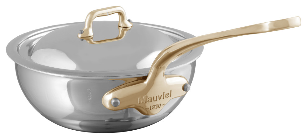Mauviel M'Cook B Curved Splayed Saute Pan With Lid & Brass Handle, 2.1 ...