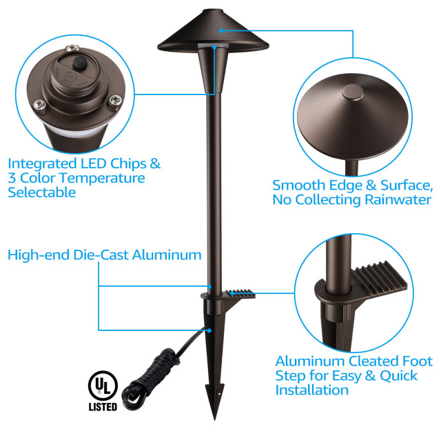 6-Pack 3CCT Low Voltage LED Landscape Pathway Light, Outdoor Lawn ...