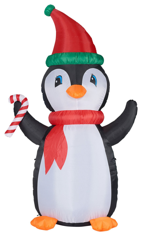 10' Tall Penguin With Candy Cane, Blow Up Inflatable - Outdoor Holiday ...