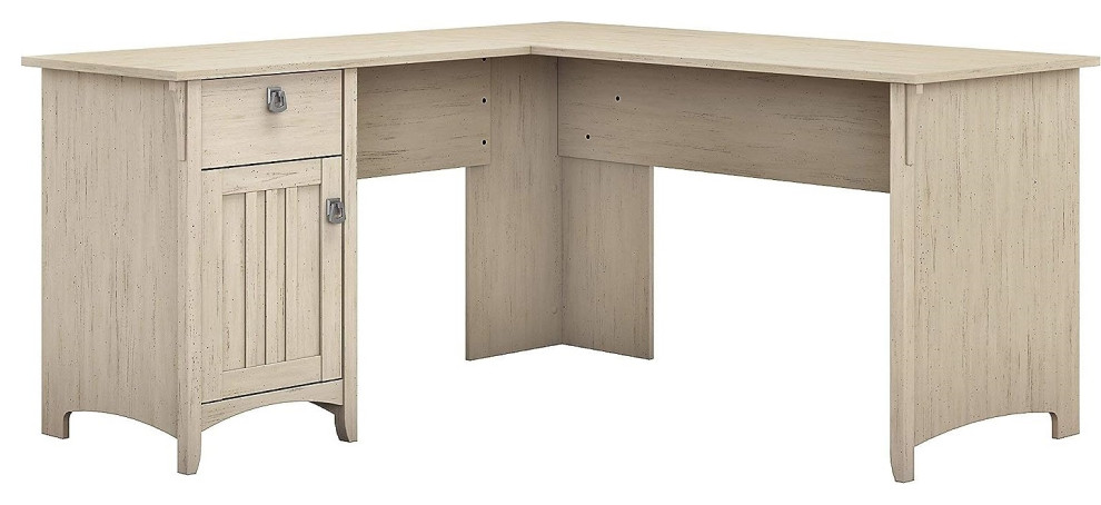 Modern Farmhouse L-Shaped Desk, Antique White with Storage Drawers ...