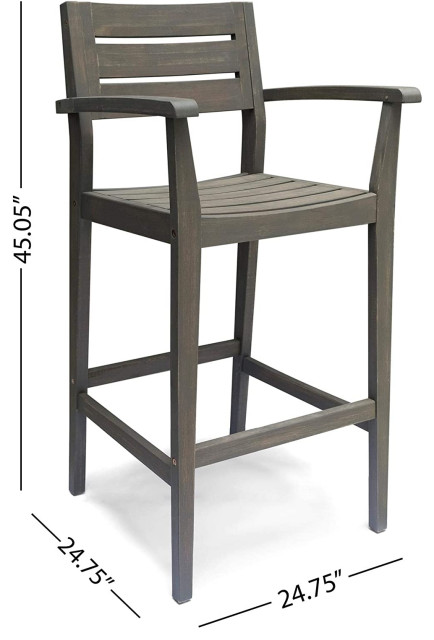 2 Pack Outdoor Bar Stool, Slatted Design With Tall Arms & Footrest ...