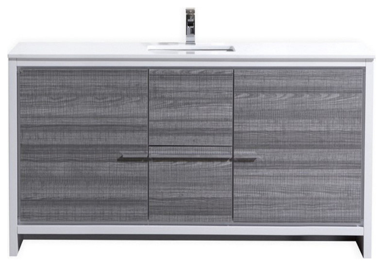 KubeBath Dolce 36" Ash Gray Modern Bathroom Vanity, White Quartz, 60 ...