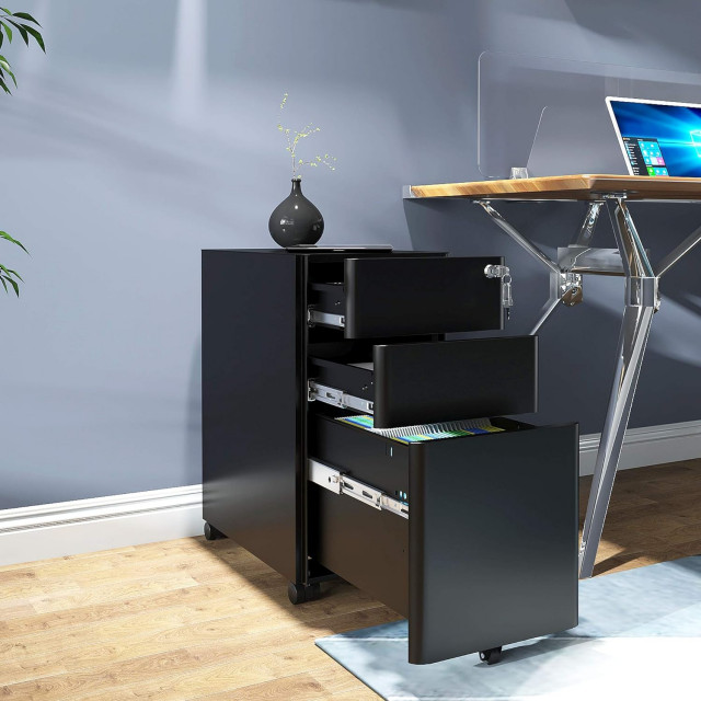 Mobile Black 3-Drawer Slim File Cabinet, Lock for Legal/Letter Size ...