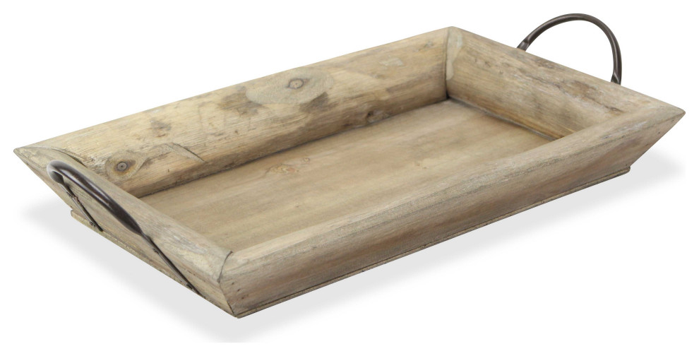 Deep Wooden Tray With Metal Handles - Farmhouse - Serving Trays - by ...