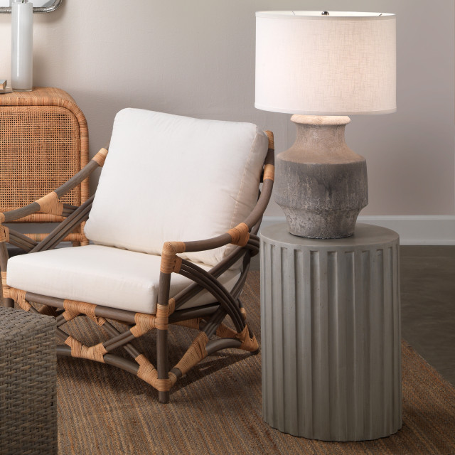 Gray Cement Fluted Column Side Table - Transitional - Side Tables And ...