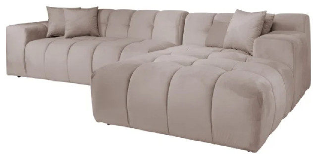 Khaki Velvet Channeled Sofa | OROA Cube - Contemporary - Sectional ...