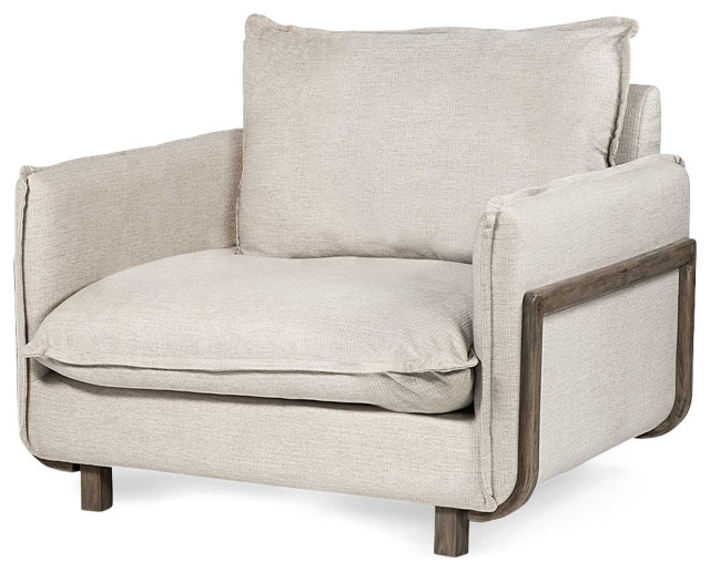 42" Cream And Wood Brown Linen Arm Chair - Transitional - Armchairs And Accent Chairs - by ...