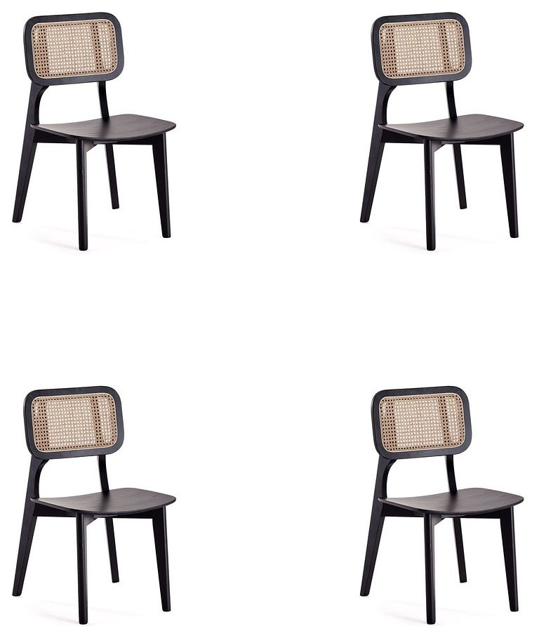 Versailles Square Dining Chair, Black and Natural Cane Set of 4 ...