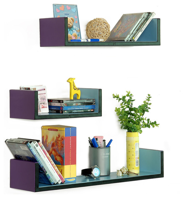 Coral Sea U-Shaped Leather Wall Shelf / Bookshelf / Floating Shelf (Set ...