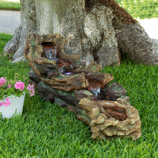 Rainforest River Rapids Fountain With LED Lights - Rustic - Outdoor ...