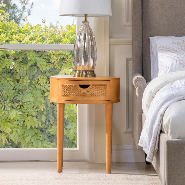Cabana 18" Round Cane Rattan Storage Side Table, Natural Brown ...