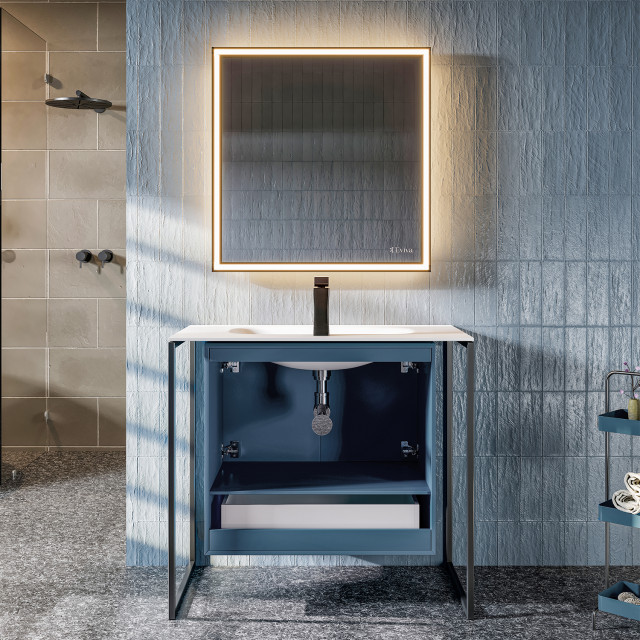 Eviva Moma 32" Teal Bathroom Vanity With Black Metallic Legs ...