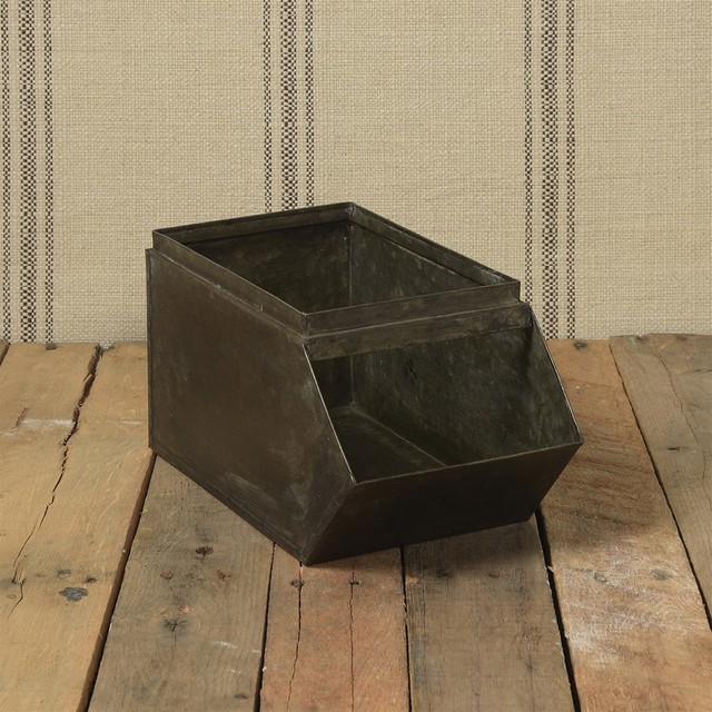 12" Retro Industrial Metal Stacking Bin, Storage Organizer Container ...